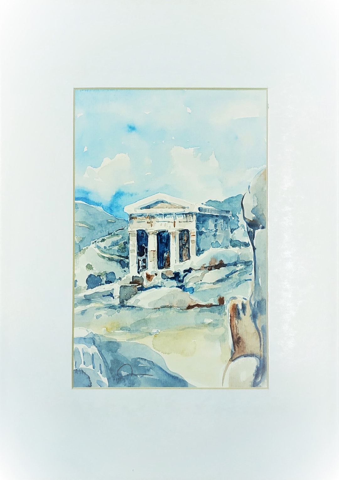 Greece Watercolor Painting, Temple of Delphi, Original Greek Painting ...