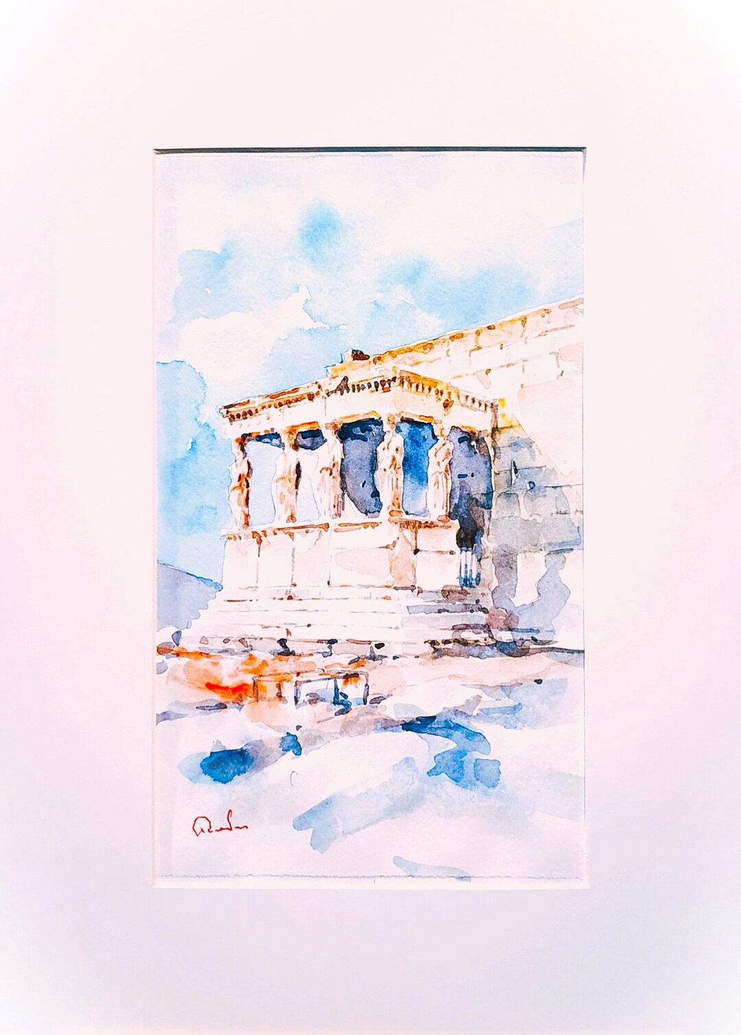 Acropolis Caryatid Statues Watercolor Painting, Caryatid Statues Athens ...