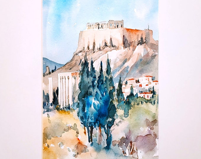 Acropolis Watercolor Painting, Parthenon Athens, Greek History ...