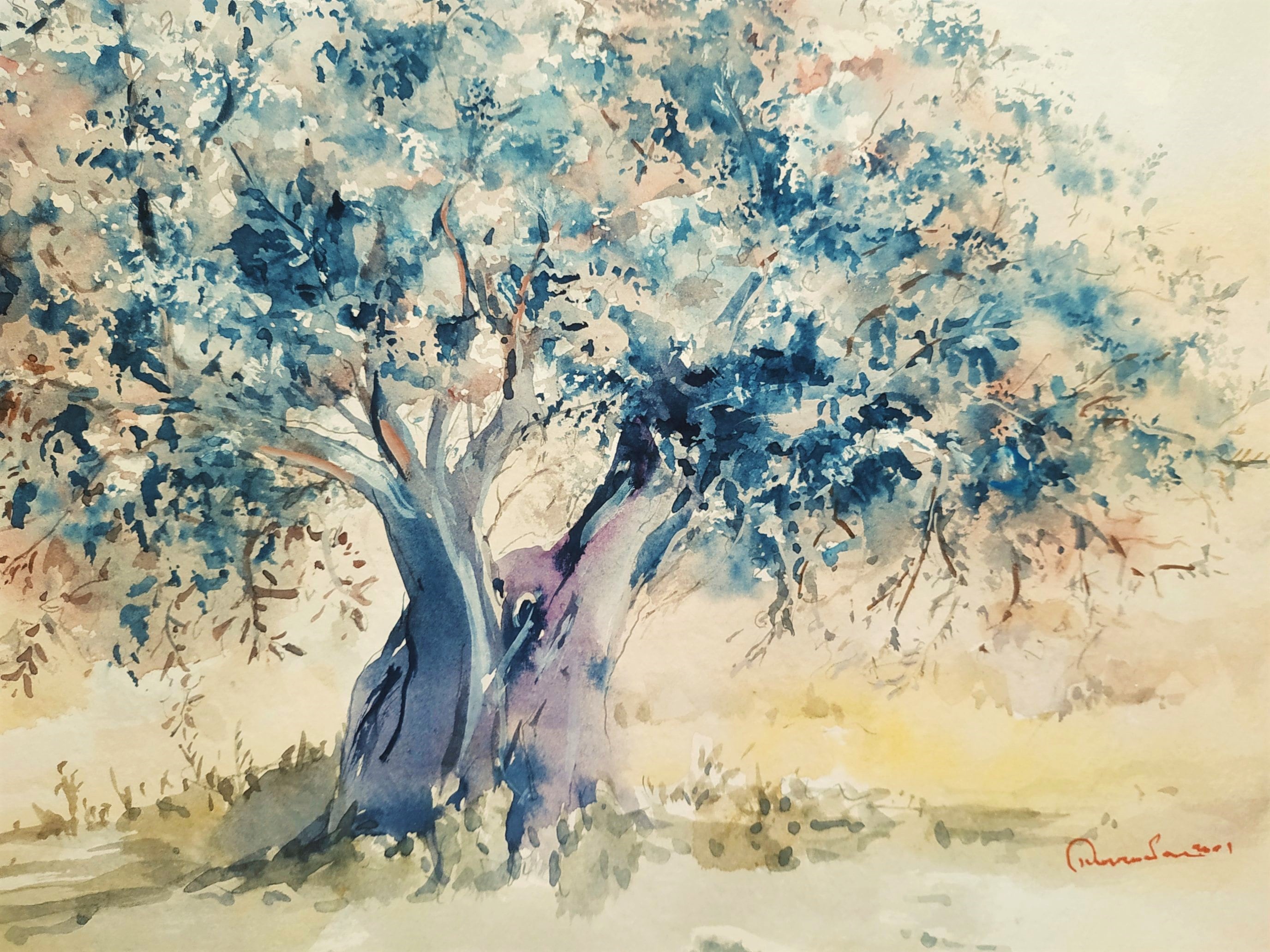 Olive Tree Watercolor,olive Leaf Painting,holly Tree,olive Tree ...