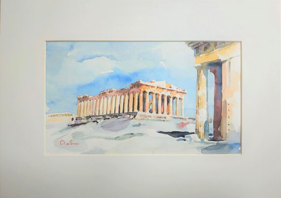 Acropolis Watercolor Painting Parthenon Athens Greek - Etsy