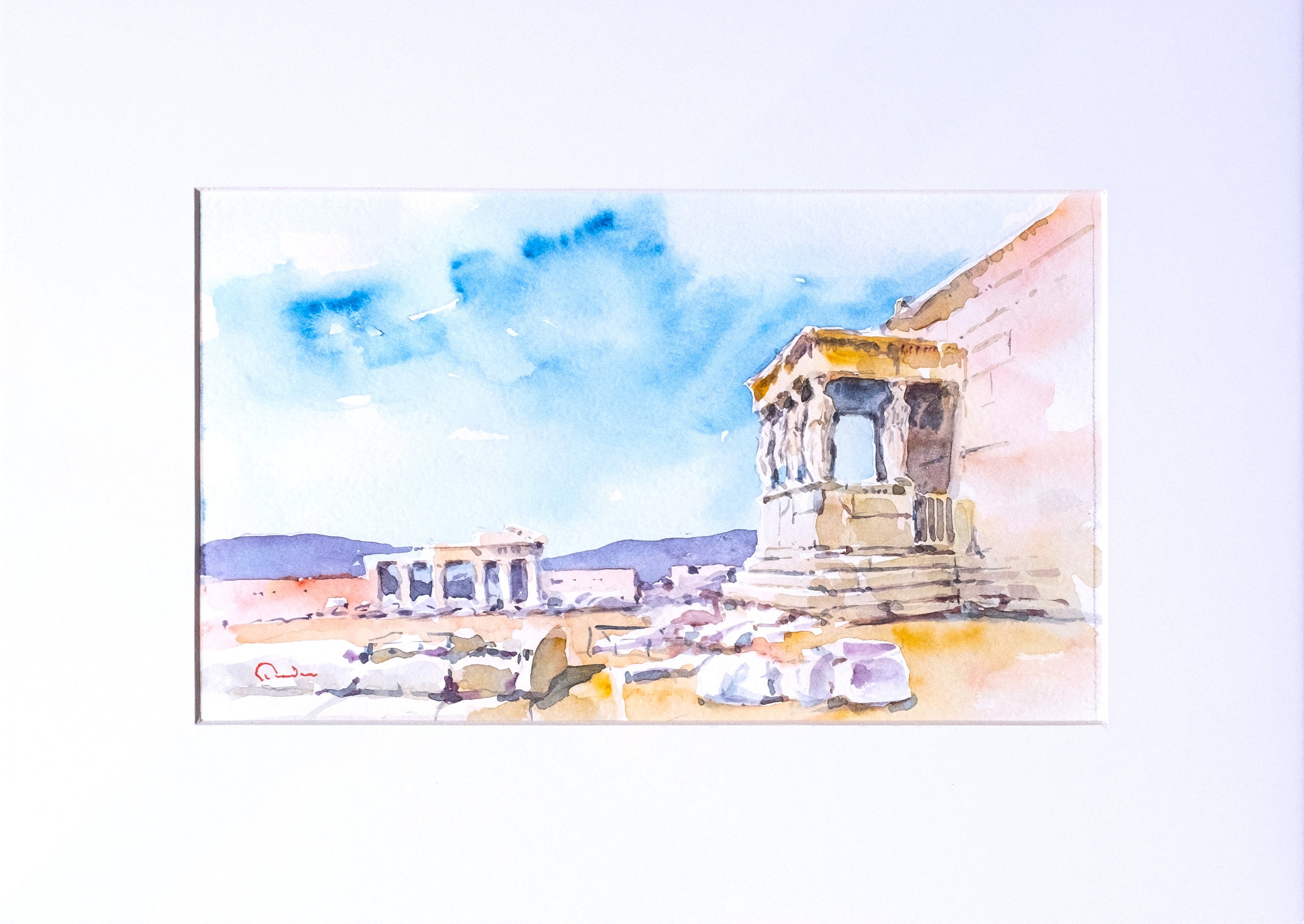 Acropolis Caryatid Statues Watercolor Painting, Caryatid Statues Athens ...