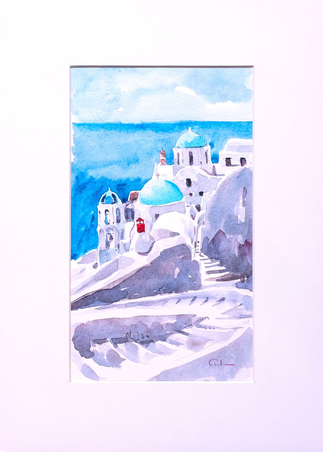 Water Color Painting, Greece Island Painting , Santorini Greece Island ...