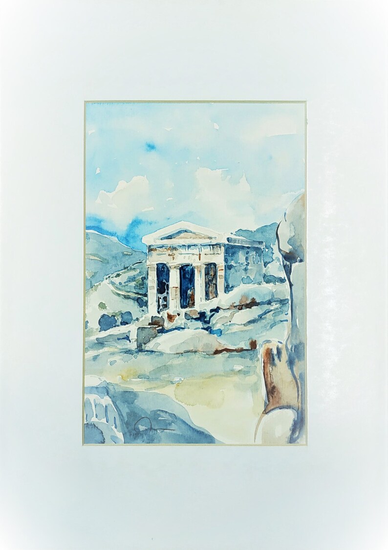 Greece Watercolor Painting, Temple of Delphi, Original Greek Painting ...