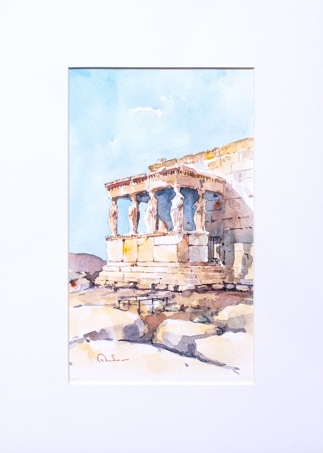 Acropolis Caryatid Statues Watercolor Painting, Caryatid Statues Athens ...