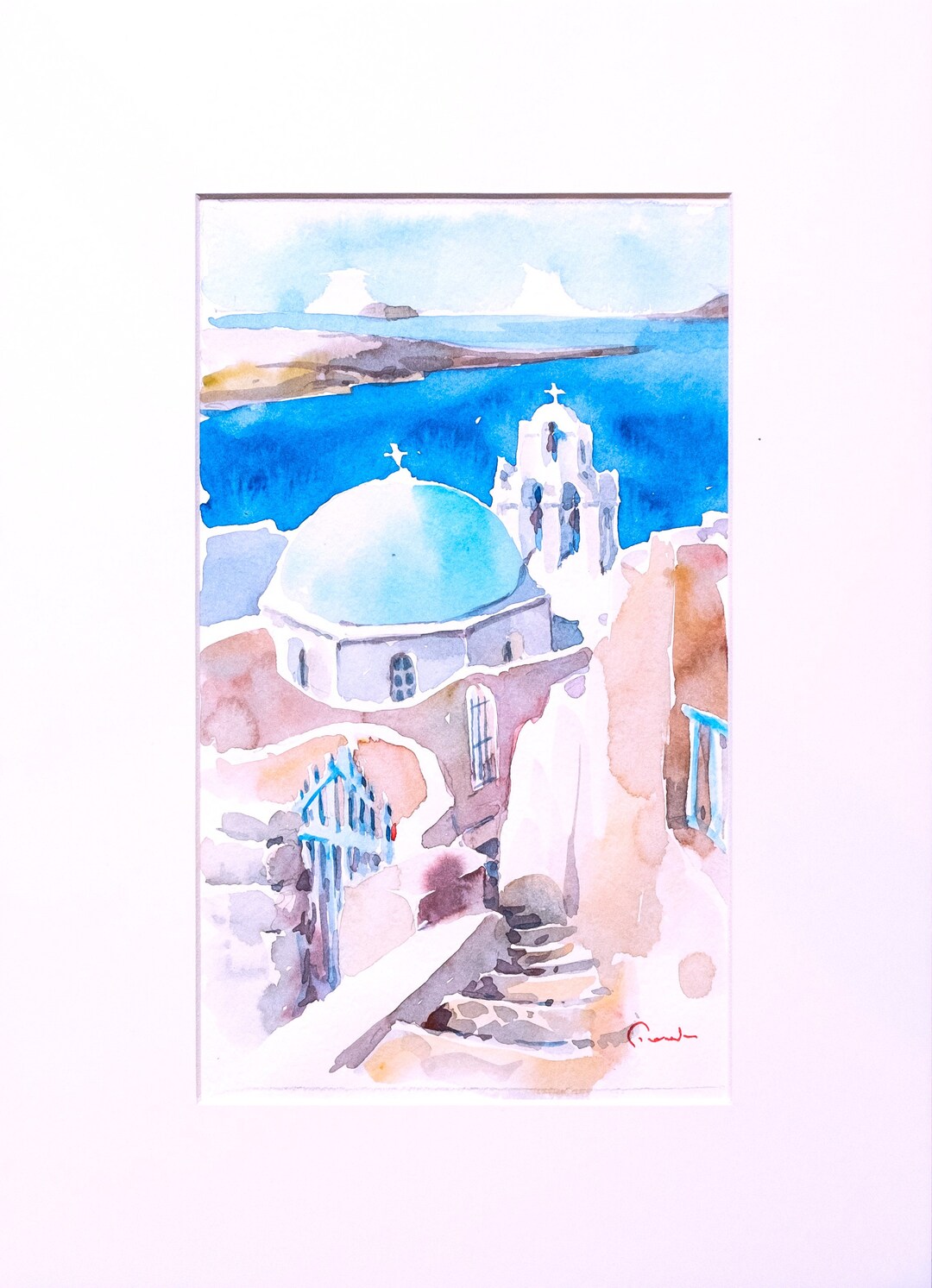 Water Color Painting, Greece Island Painting , Santorini Greece Island ...