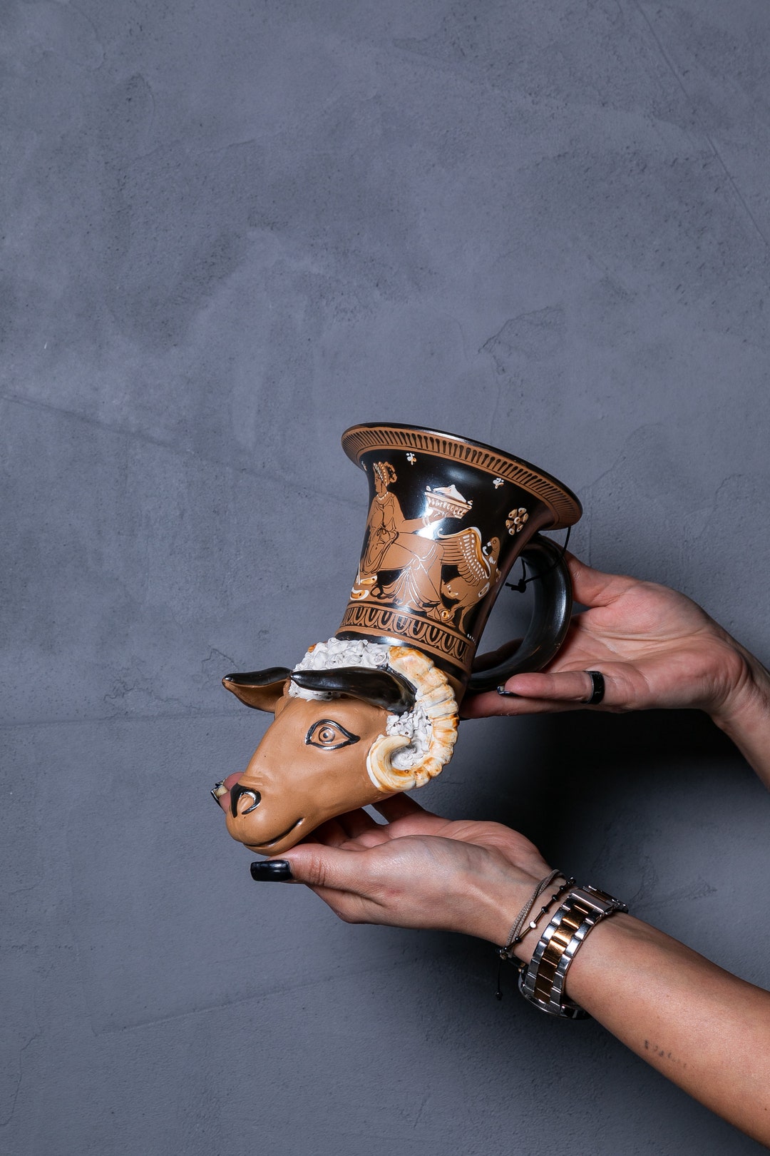 Ram Head Vessel,greek Rhyton Vessel,ancient Greek Pottery,wine Cup,red ...