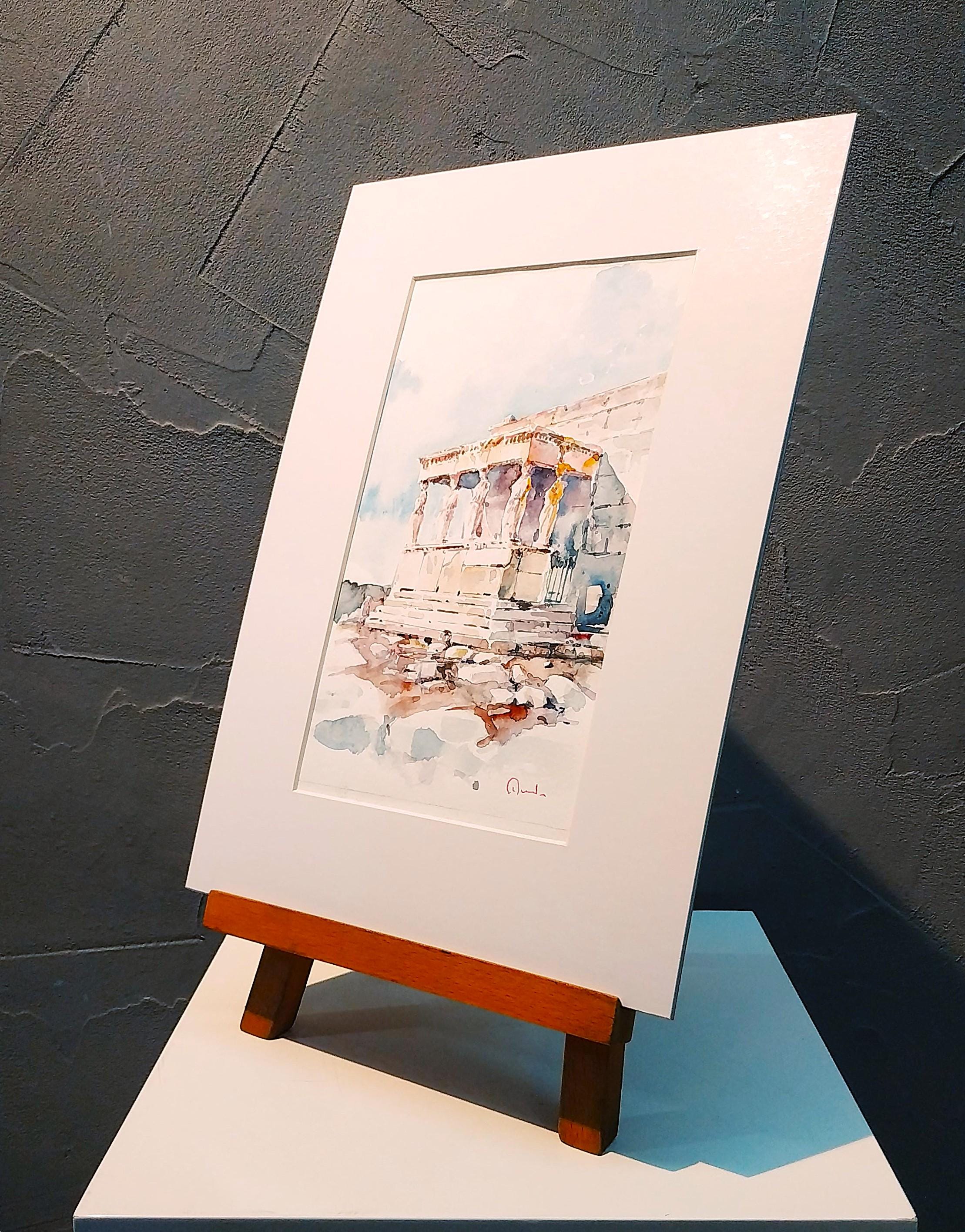 Acropolis Caryatid Statues Watercolor Painting, Caryatid Statues Athens ...
