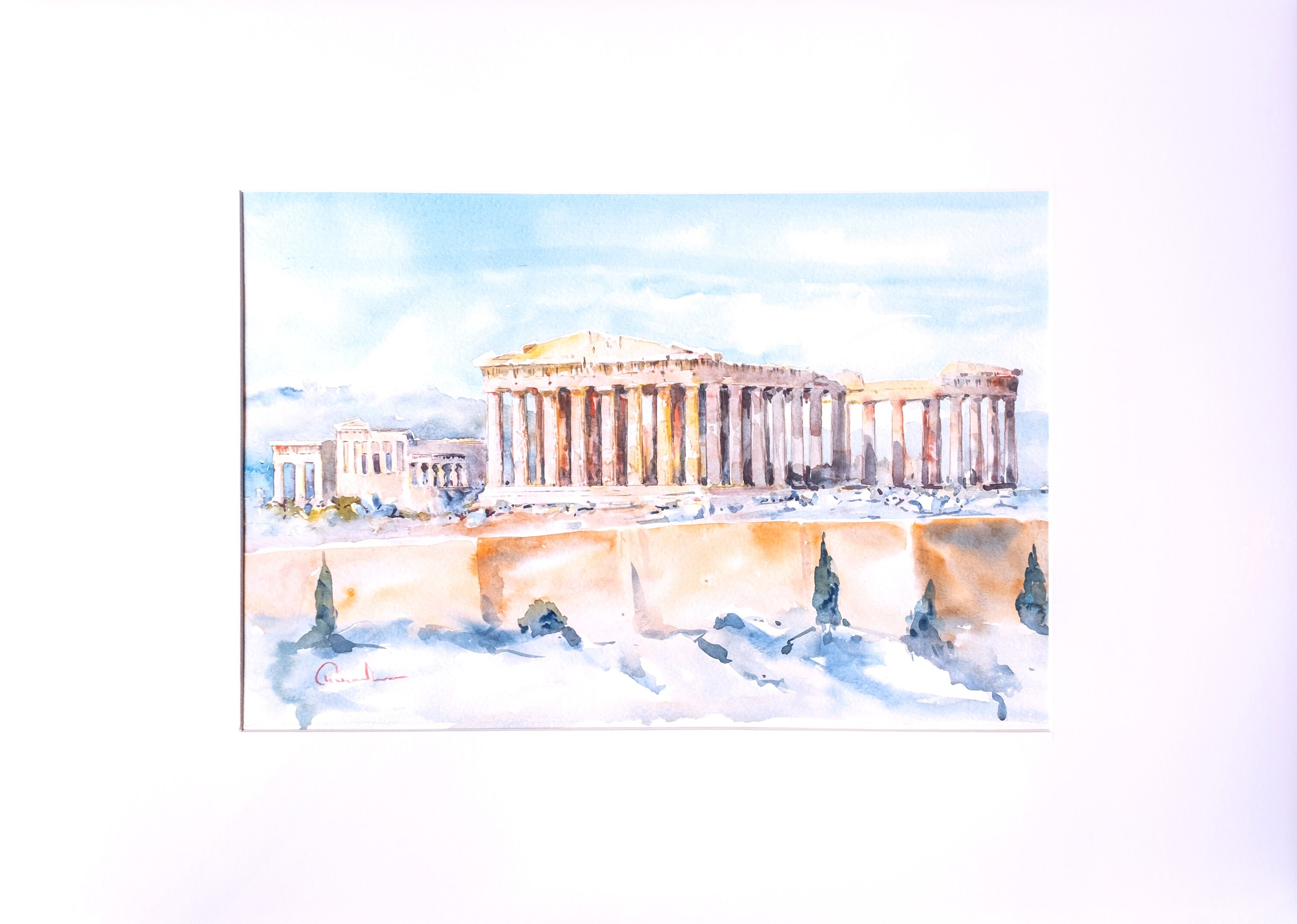 Acropolis Watercolor Painting, Parthenon Athens, Greek History ...
