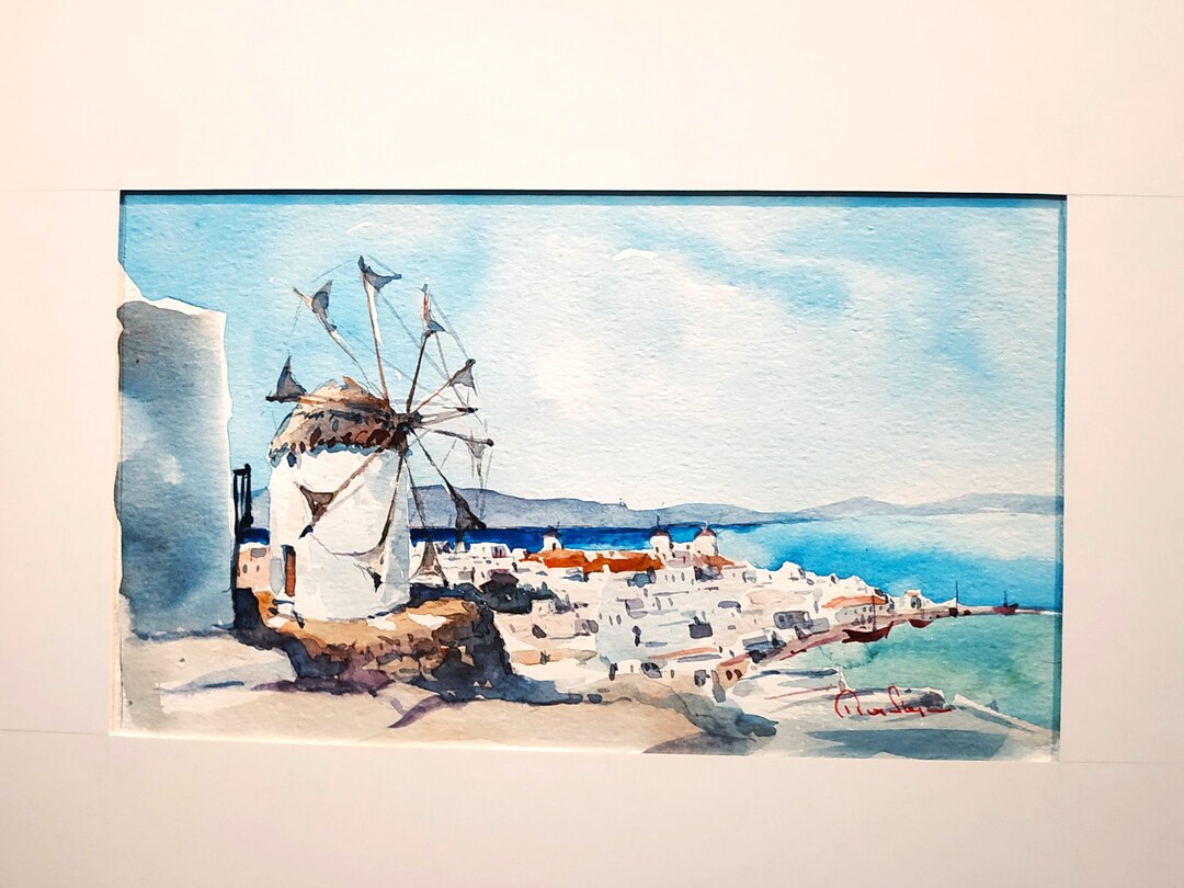 Water Color Painting, Greece Island Painting , Santorini Greece Island ...