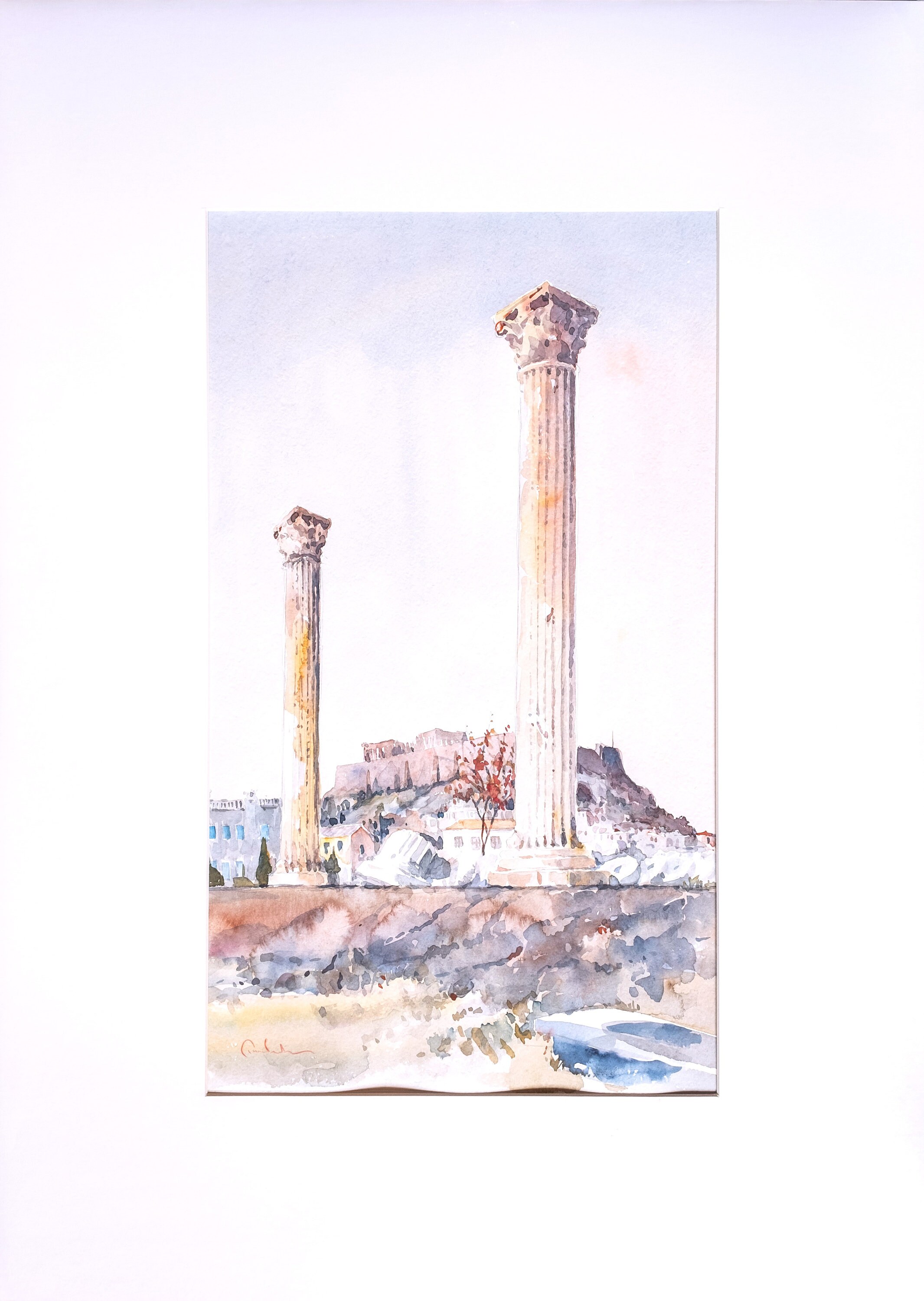 Temple of Zeus, Arch of Hadrian, Acropolis Watercolor, Athens Greece ...