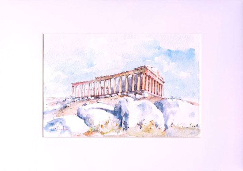 Acropolis Watercolor Painting, Parthenon Athens, Greek History ...