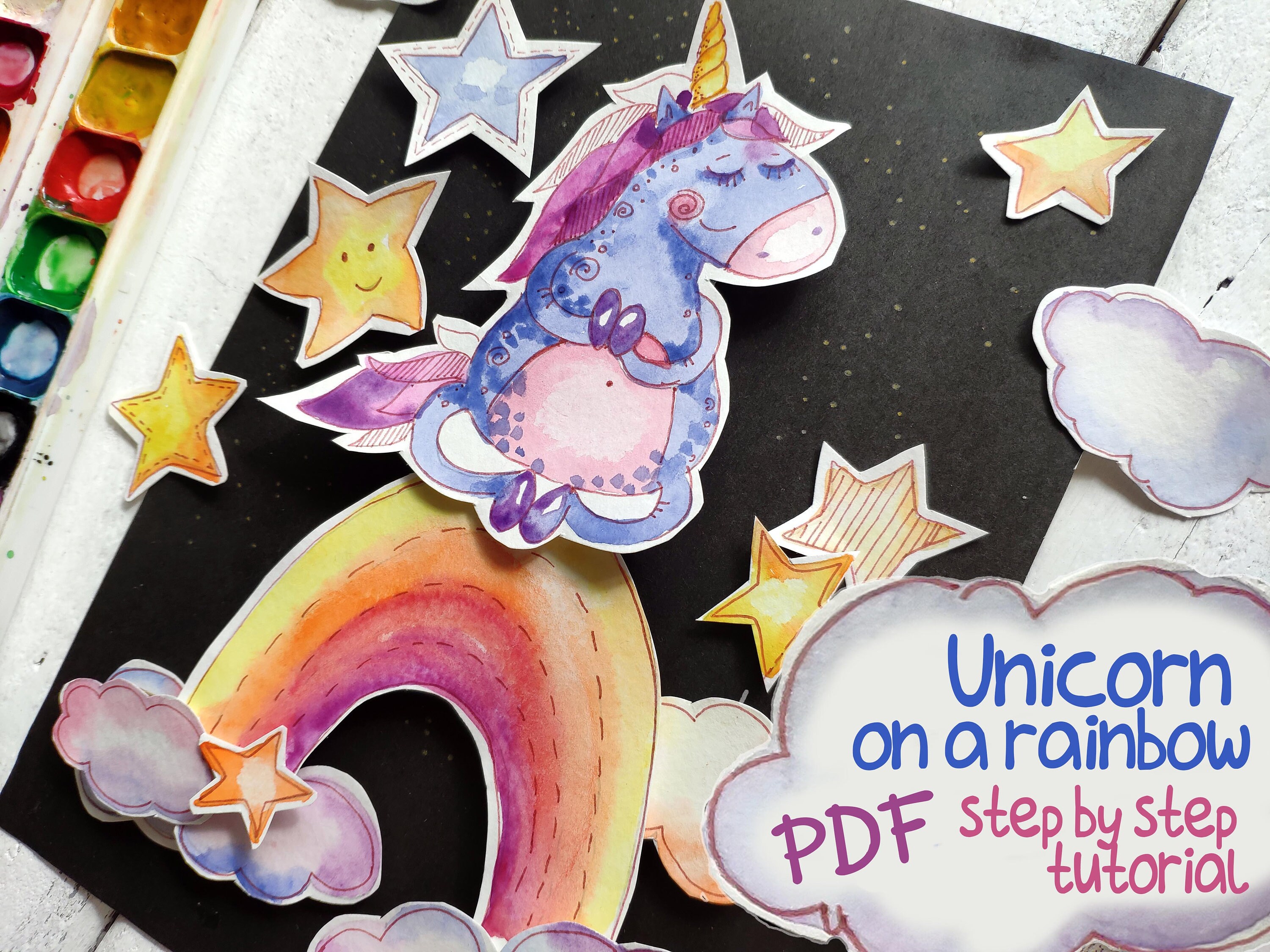 Art Tutorial Watercolor Illustration "unicorn on the Rainbow", Draw and ...