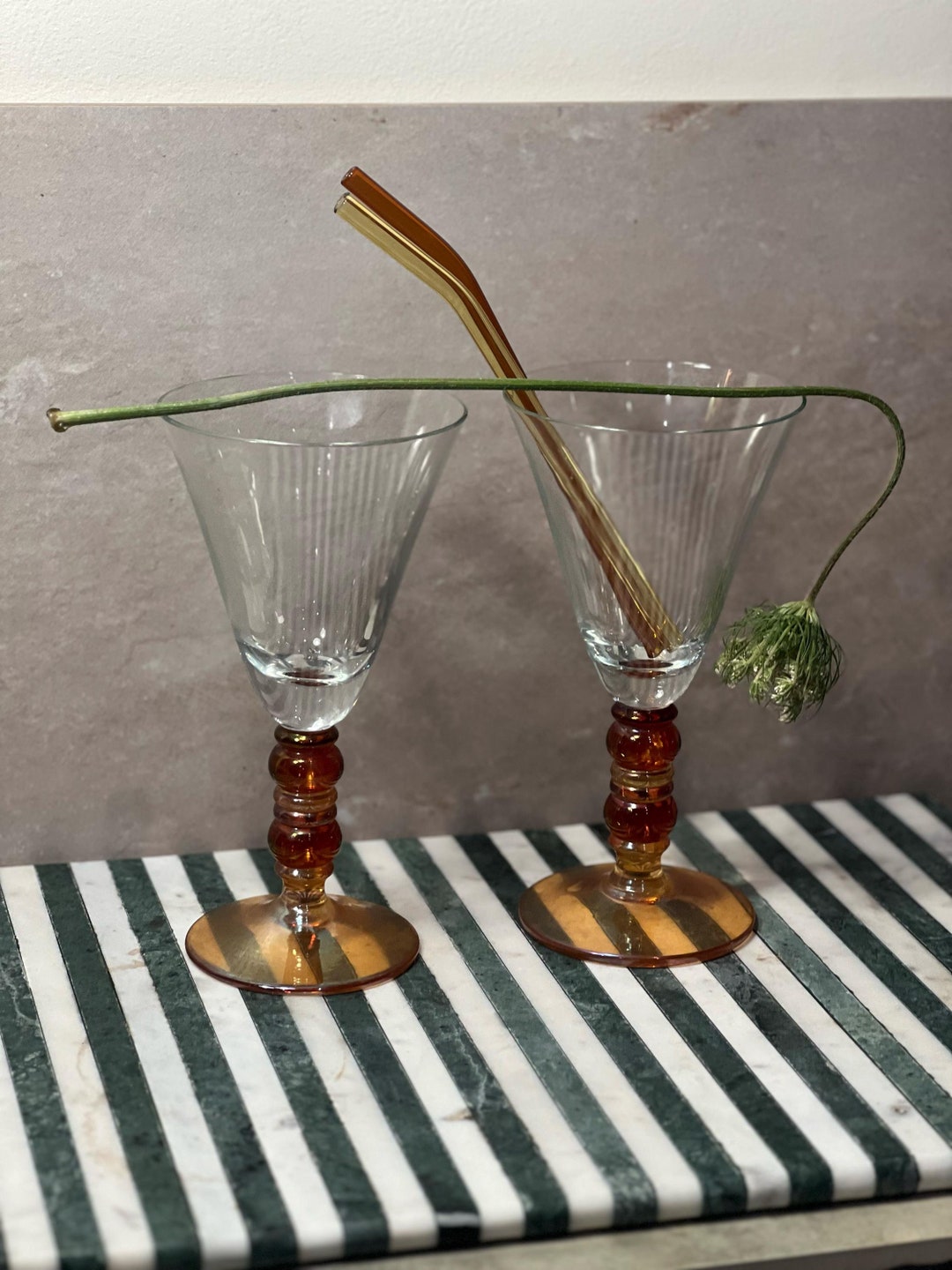 Vintage Hand Blown Set of 2 Wine Glasses, Champagne Glass, Cocktail ...