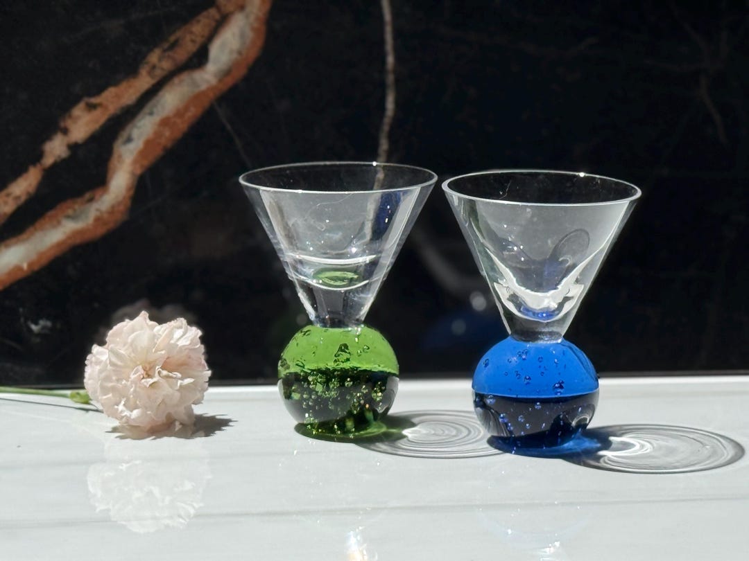Vintage 60s Midcentury Modern Set of 2 Bubble Glass Glasses, Digestive ...