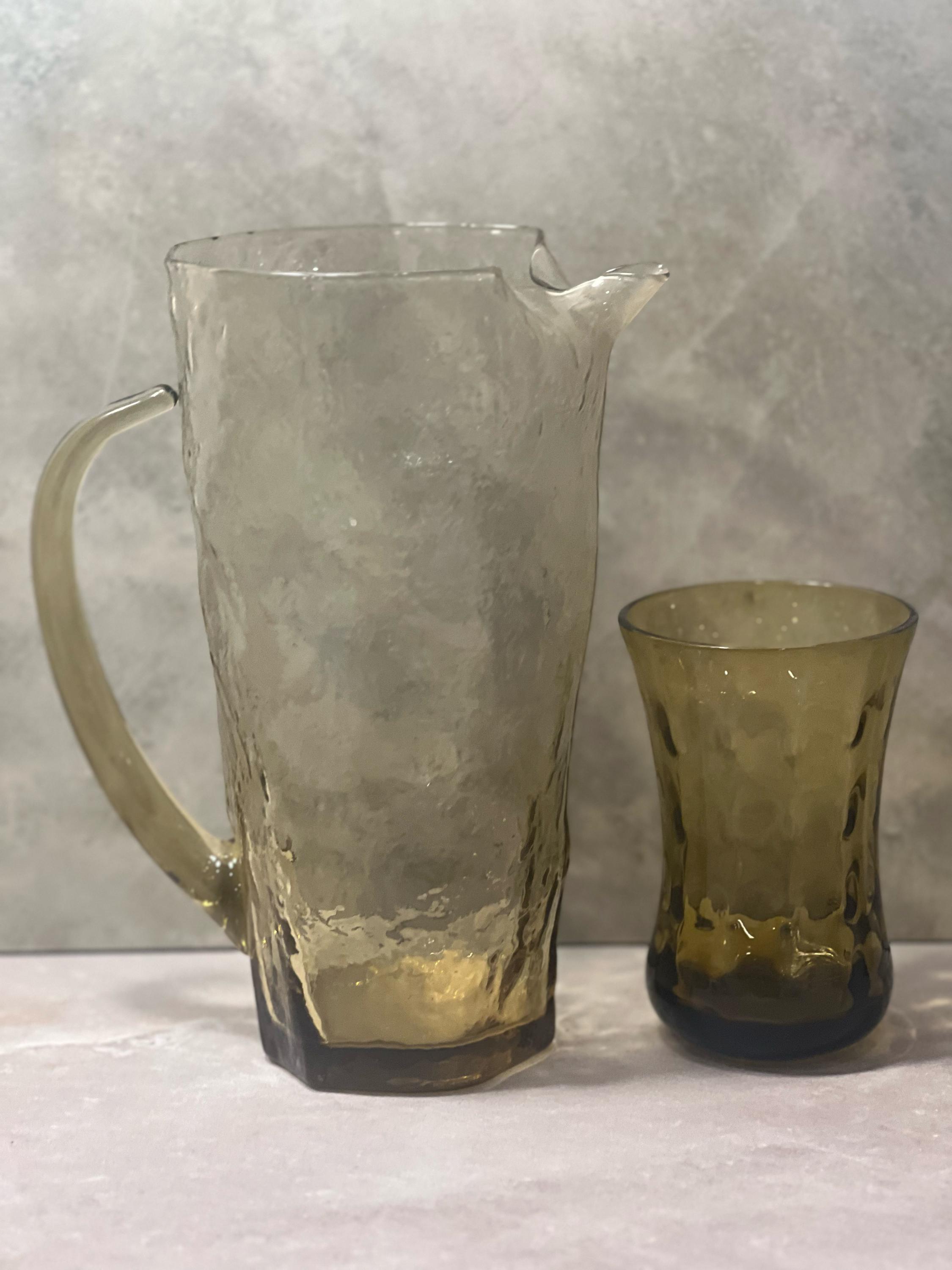 Midcentury 4 Piece Vintage Set Juice Water Cocktail Pitcher and 3 Cups ...