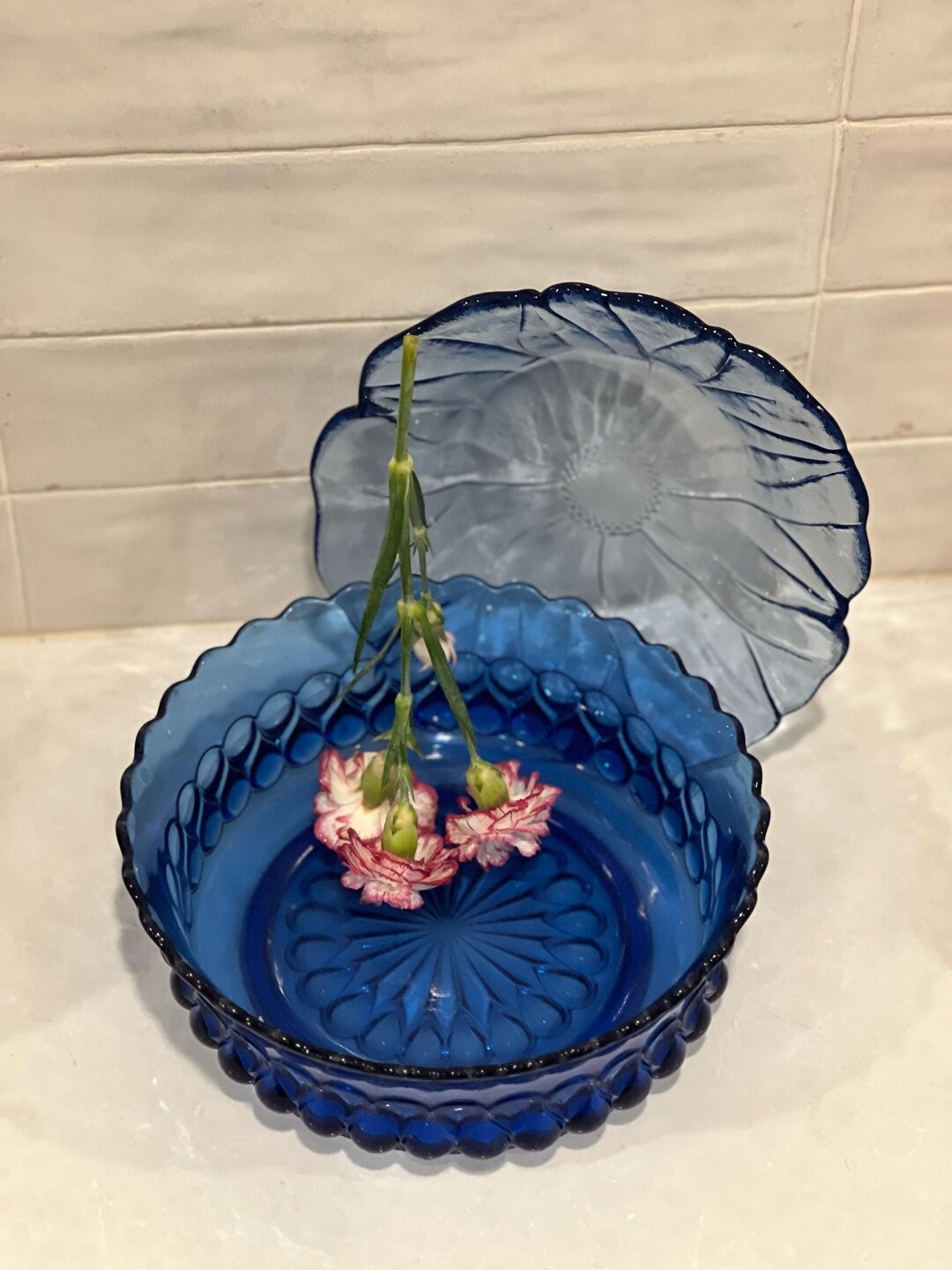 Unique 70s Midcentury Contemporary Set of 2 Electric Blue Glass Bowls ...