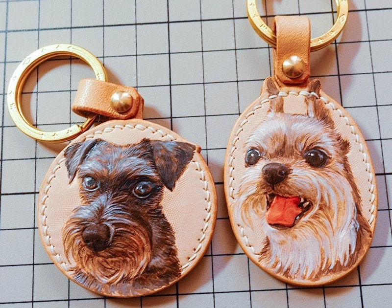 Customized Handmade Leather Keychain 3D Handcrafted Dogs & - Etsy