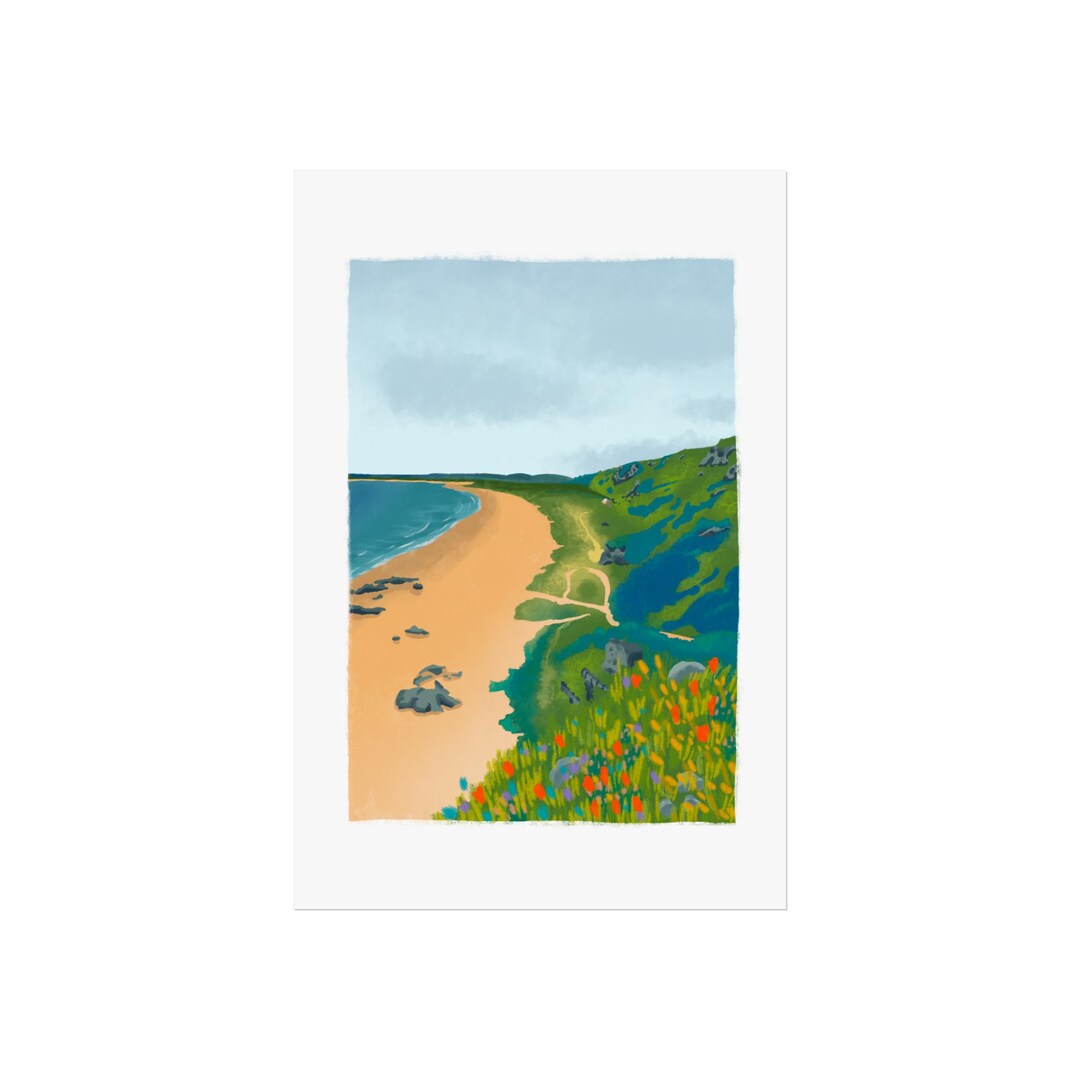 Art Print, St Cyrus Cliff Illustration, Local Artist, Colorful Wall Art ...