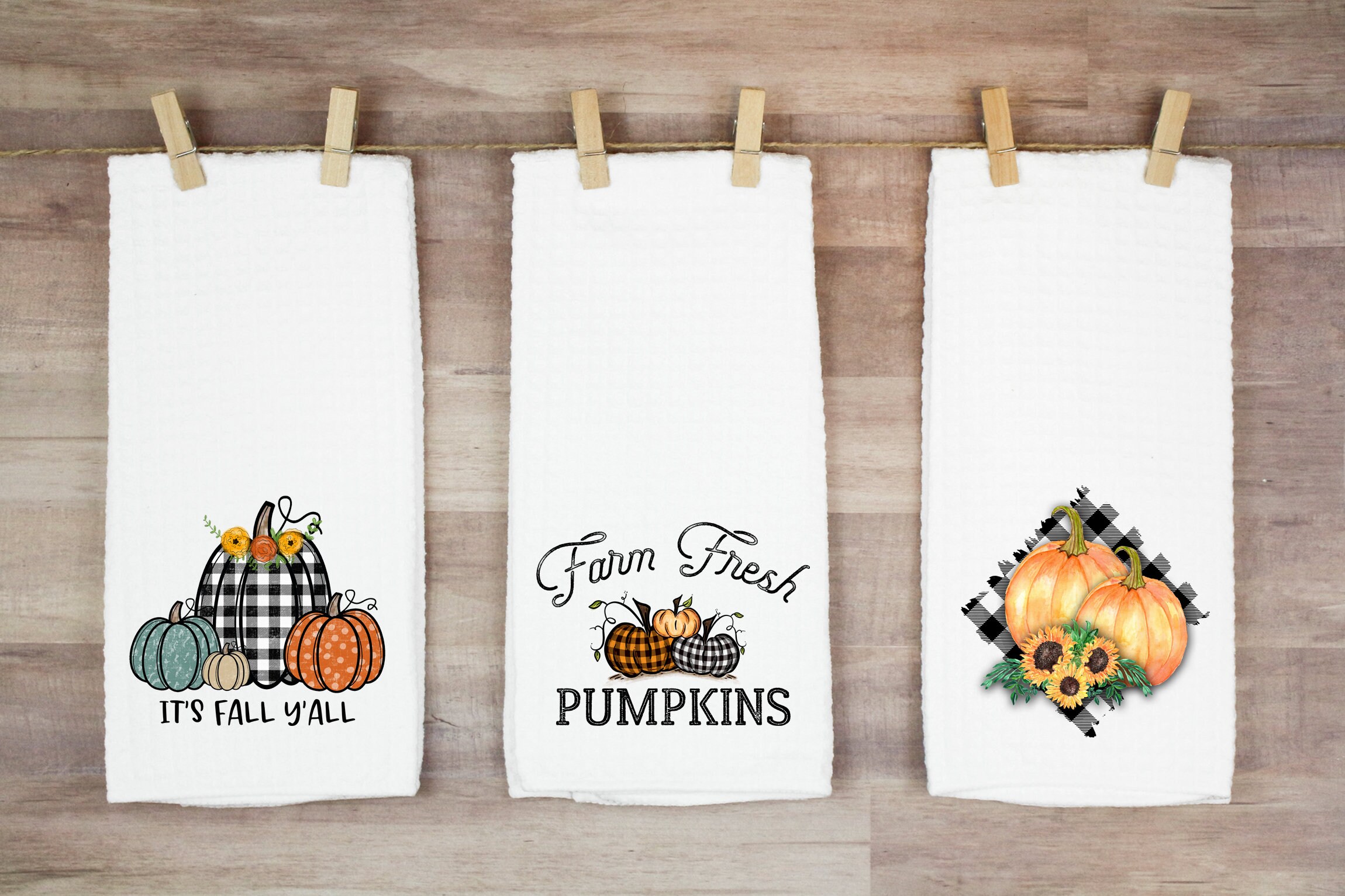 Fall Kitchen Towels IT'S FALL Y'all / Farm Fresh - Etsy