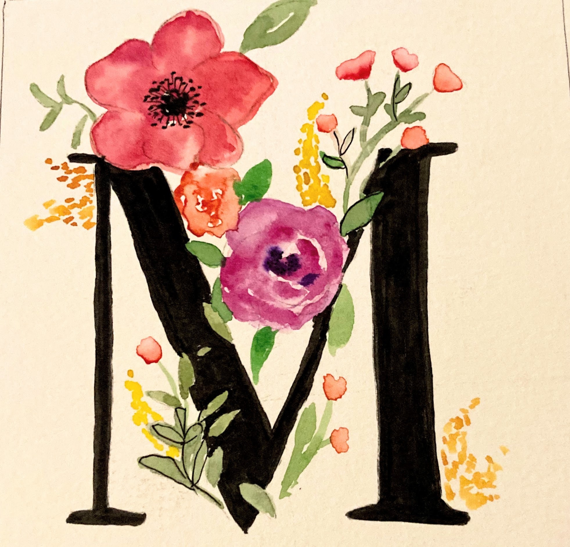 Custom Initial Letter With Floral Details - Etsy