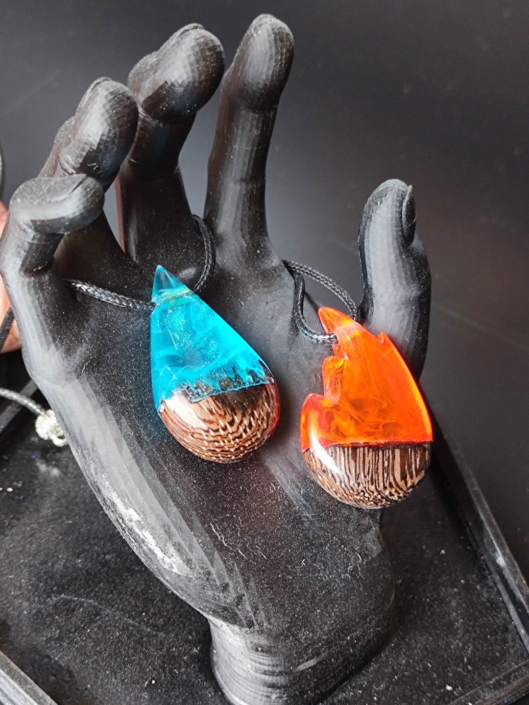 Fire and Ice Couple Necklaces, Resin Teardrop Pendant, Fire Symbol ...