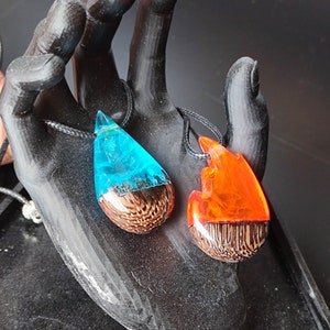 Fire and Ice Couple Necklaces, Resin Teardrop Pendant, Fire Symbol ...