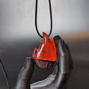 Fire and Ice Couple Necklaces, Resin Teardrop Pendant, Fire Symbol ...