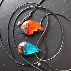 Fire and Ice Couple Necklaces, Resin Teardrop Pendant, Fire Symbol ...