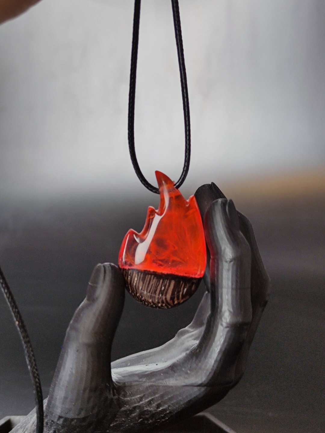 Fire Symbol Pendant, Flame Necklace, Wooden Resin Pendant, Valentine's ...