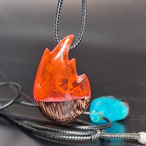 Fire and Ice Couple Necklaces, Resin Teardrop Pendant, Fire Symbol ...