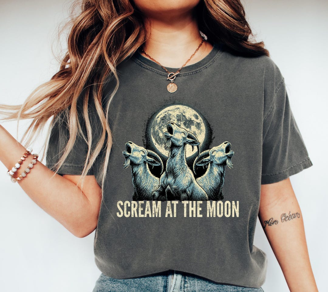 Three Goat Moon Funny Vintage T-shirt – Screaming Goat Meme Parody Tee ...