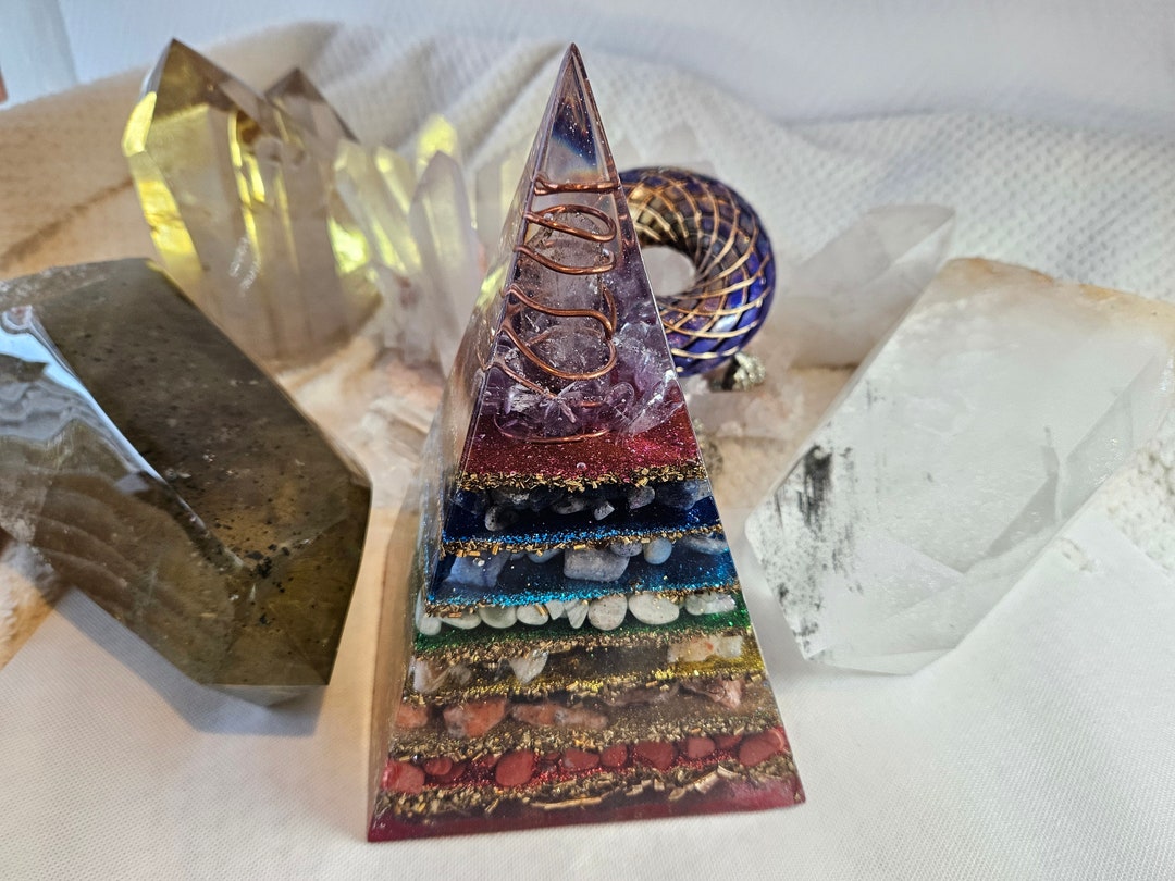7 Chakra's Orgonite Pyramid + a Rodin Coil - Etsy