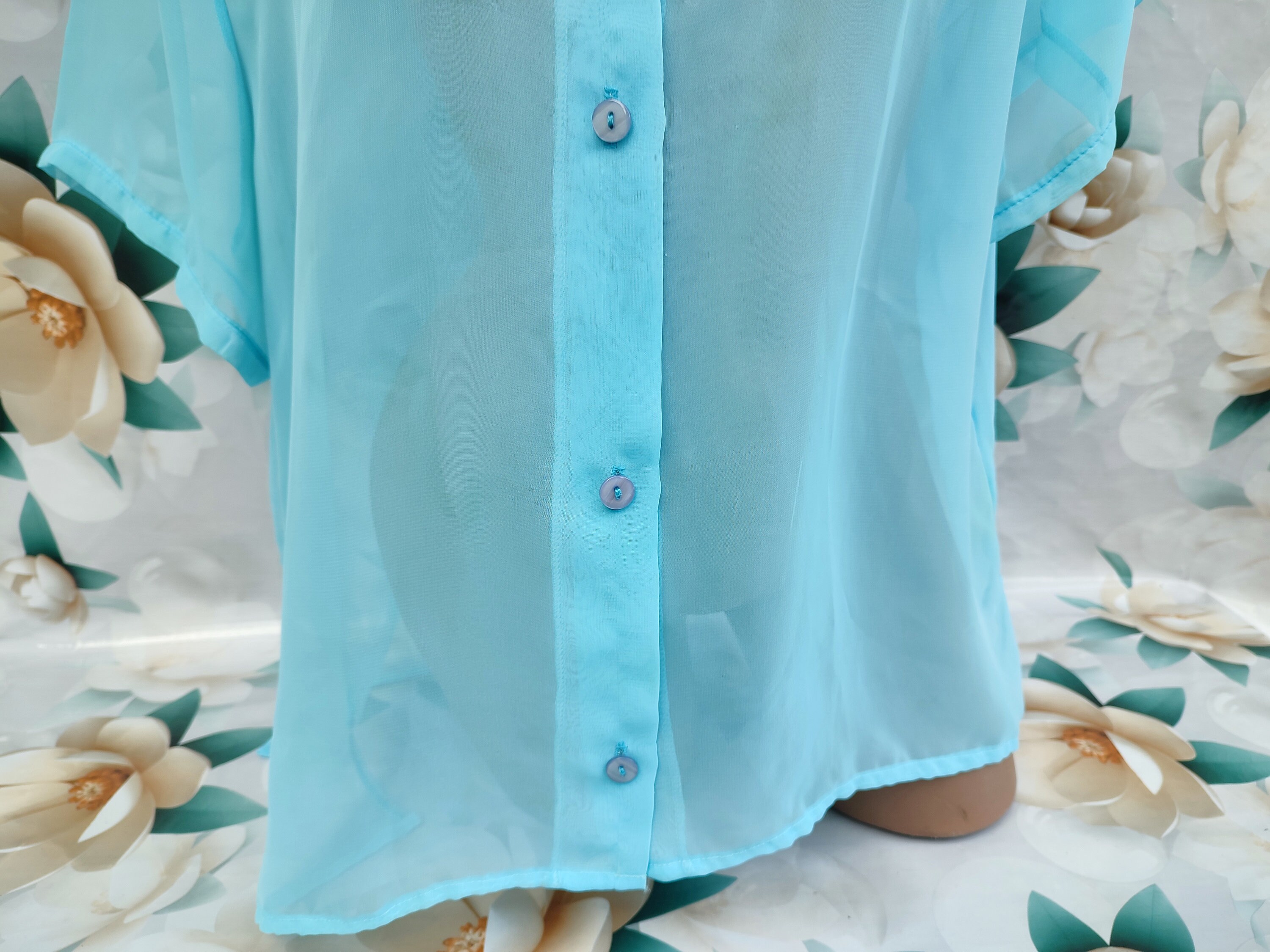 90s Vvintage Women's Transparent Light Blue Blouse/shirt Oversize Short ...