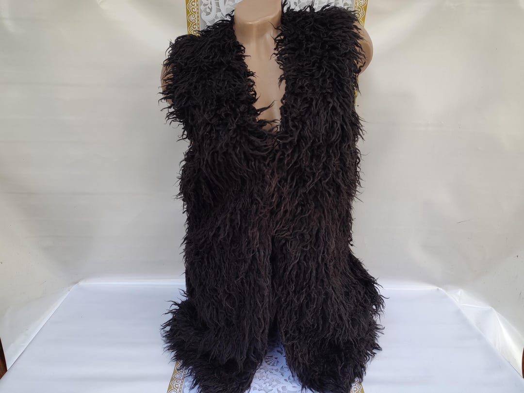 90s Vintage Women's Black Fur Shaggy Vest Mid Length. Size S-M. - Etsy