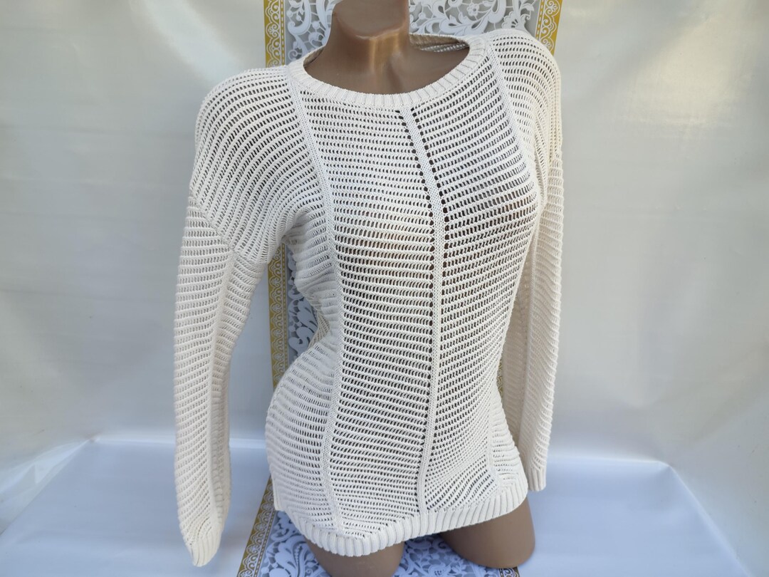 90s Vintage Cotton Women's White Mesh Sweater Long Sleeve. Size S. - Etsy