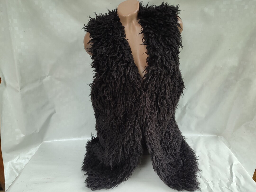 90s Vintage Women's Black Fur Shaggy Vest. Size M-L. - Etsy