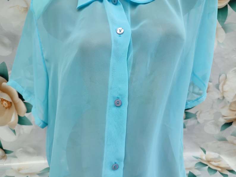90s Vvintage Women's Transparent Light Blue Blouse/shirt Oversize Short ...