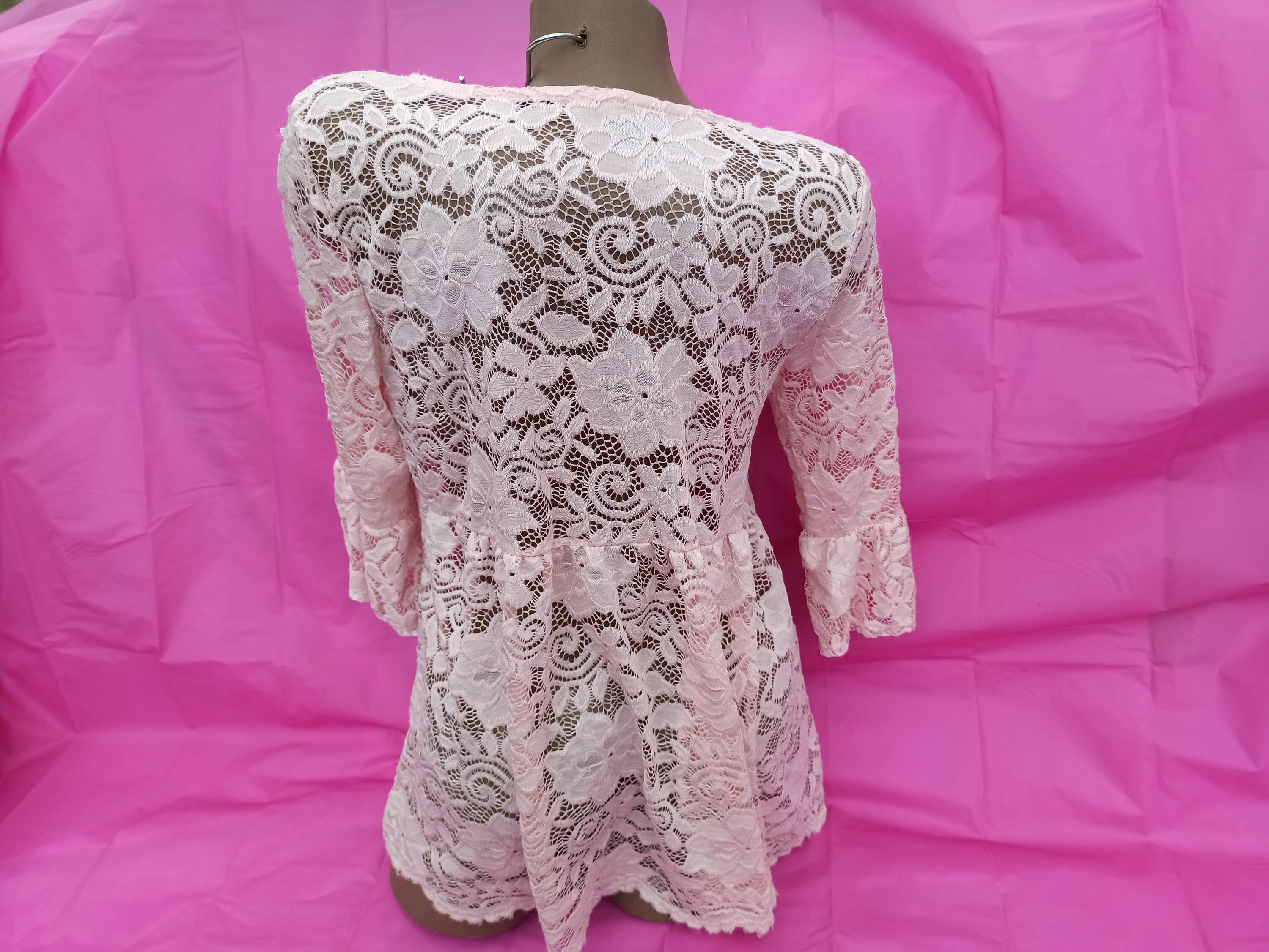 90s Vintage Soft Pink Transparent Blouse. Flared Guipure - Etsy