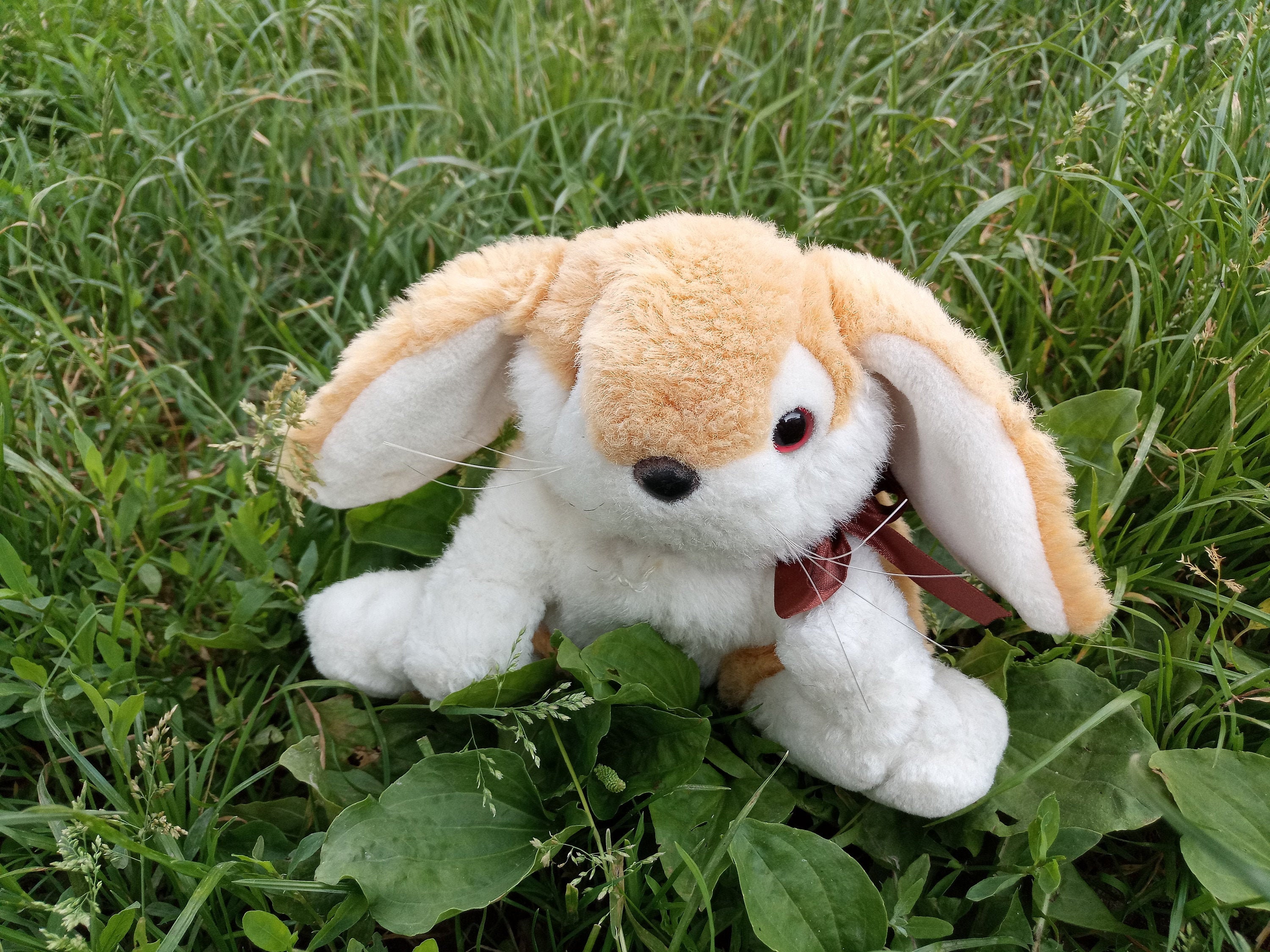 90s Vintage soft toy plush bunny with a bow. Height 18cm 7 | Etsy