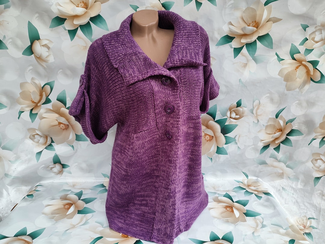 90s Vintage Women's Purple Button-down Cardigan With Short Sleeve ...