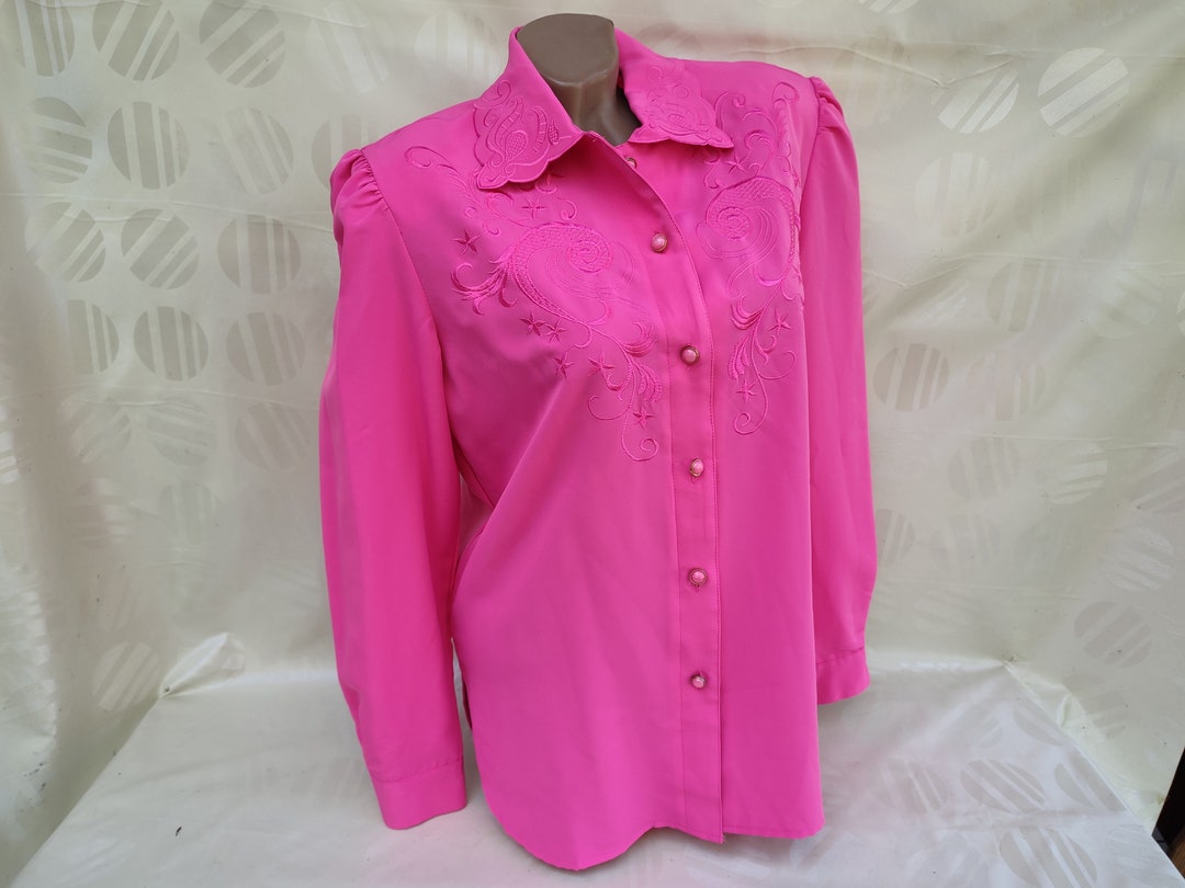 80s Vintage Women Pink Formal Blouse Long Sleeve. Size L. - Etsy