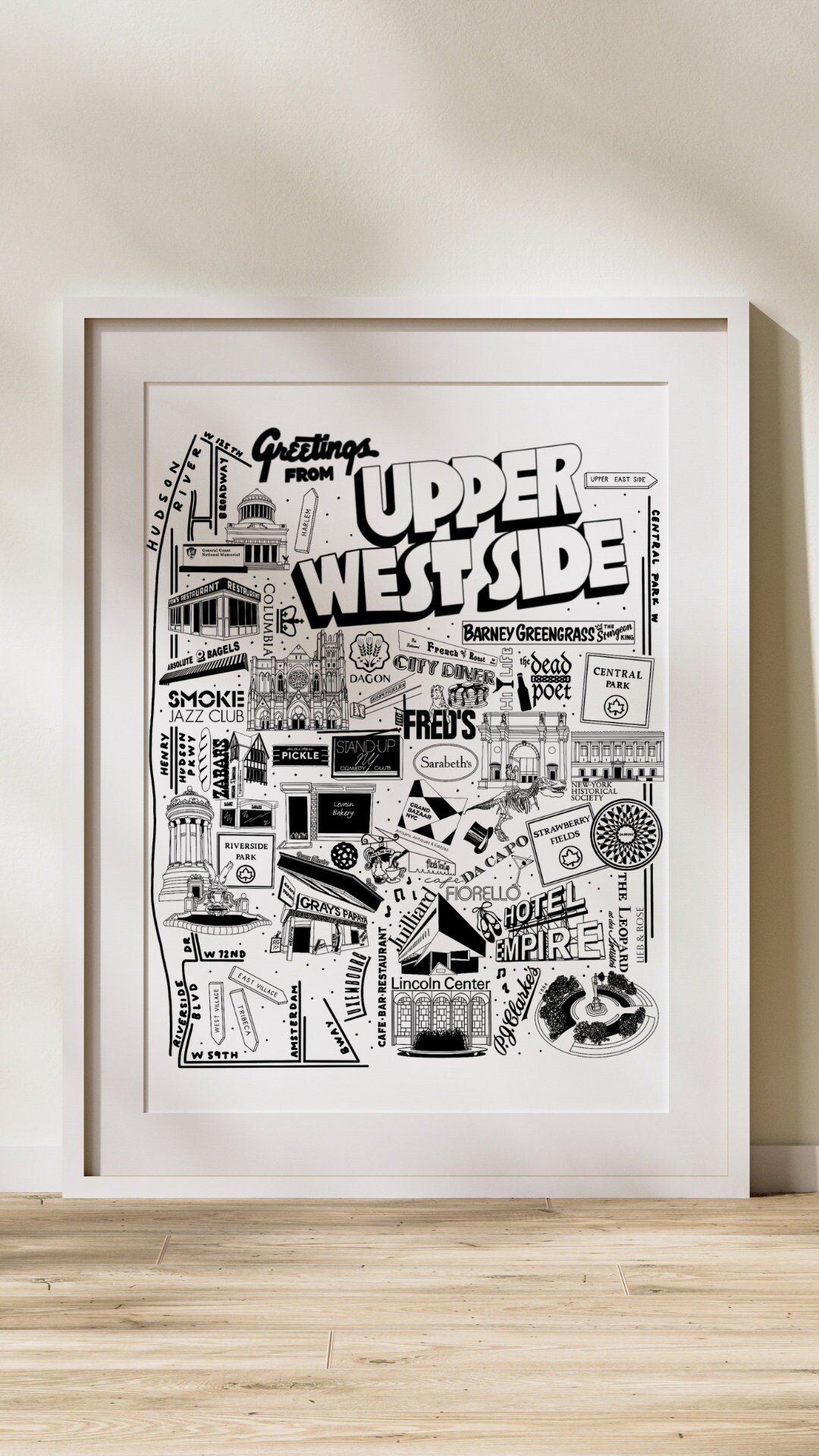 DIGITAL DOWNLOAD | Hand-drawn Upper West Side NYC Wall Art With ...