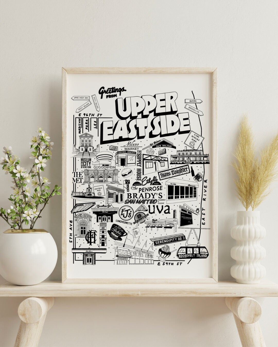 DIGITAL DOWNLOAD | Hand-drawn Upper East Side NYC Wall Art With ...