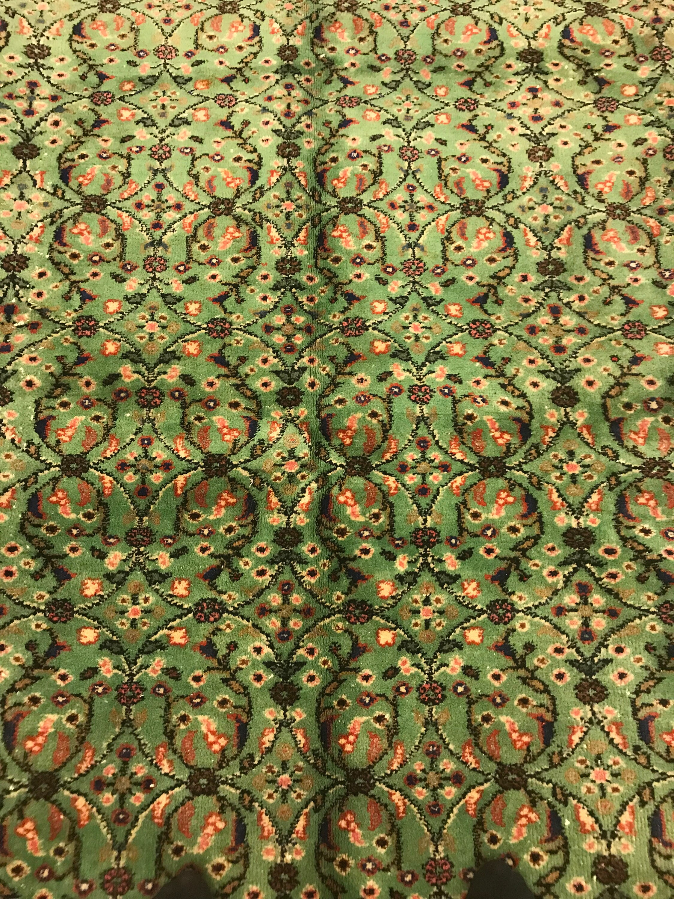 7x9 Ft Green Floral Pattern Vintage Turkish Oushak Rug, Hand Knotted ...