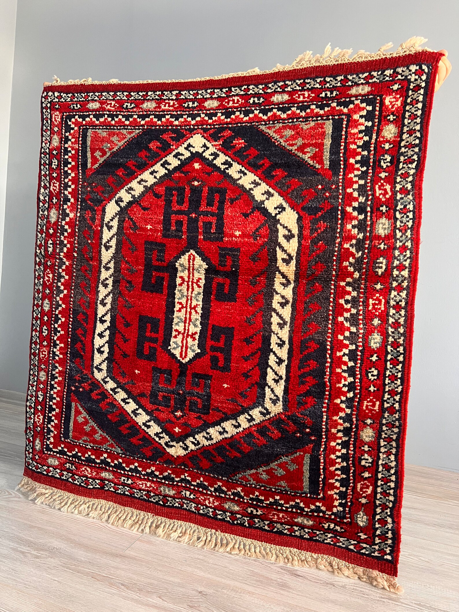 3X3 Ft Square Vintage Hand Knotted Turkish Accent/scatter/small Rug ...