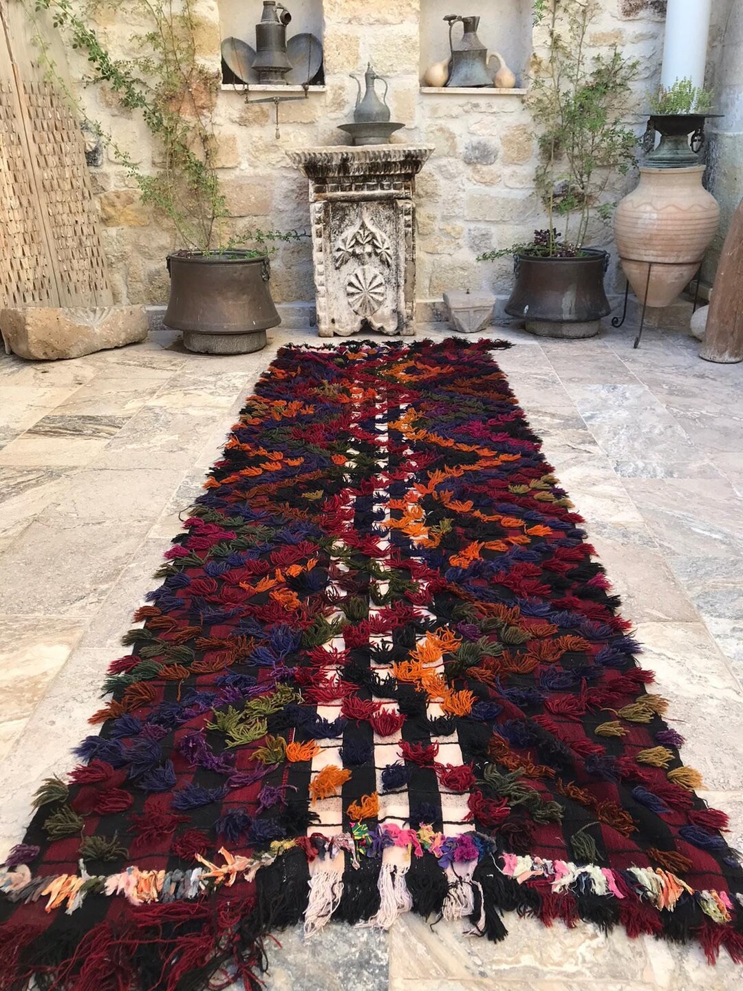 Vintage Turkish Kilim Runner Rug: Extra Long Wool Hallway Rug (13x4 Ft ...