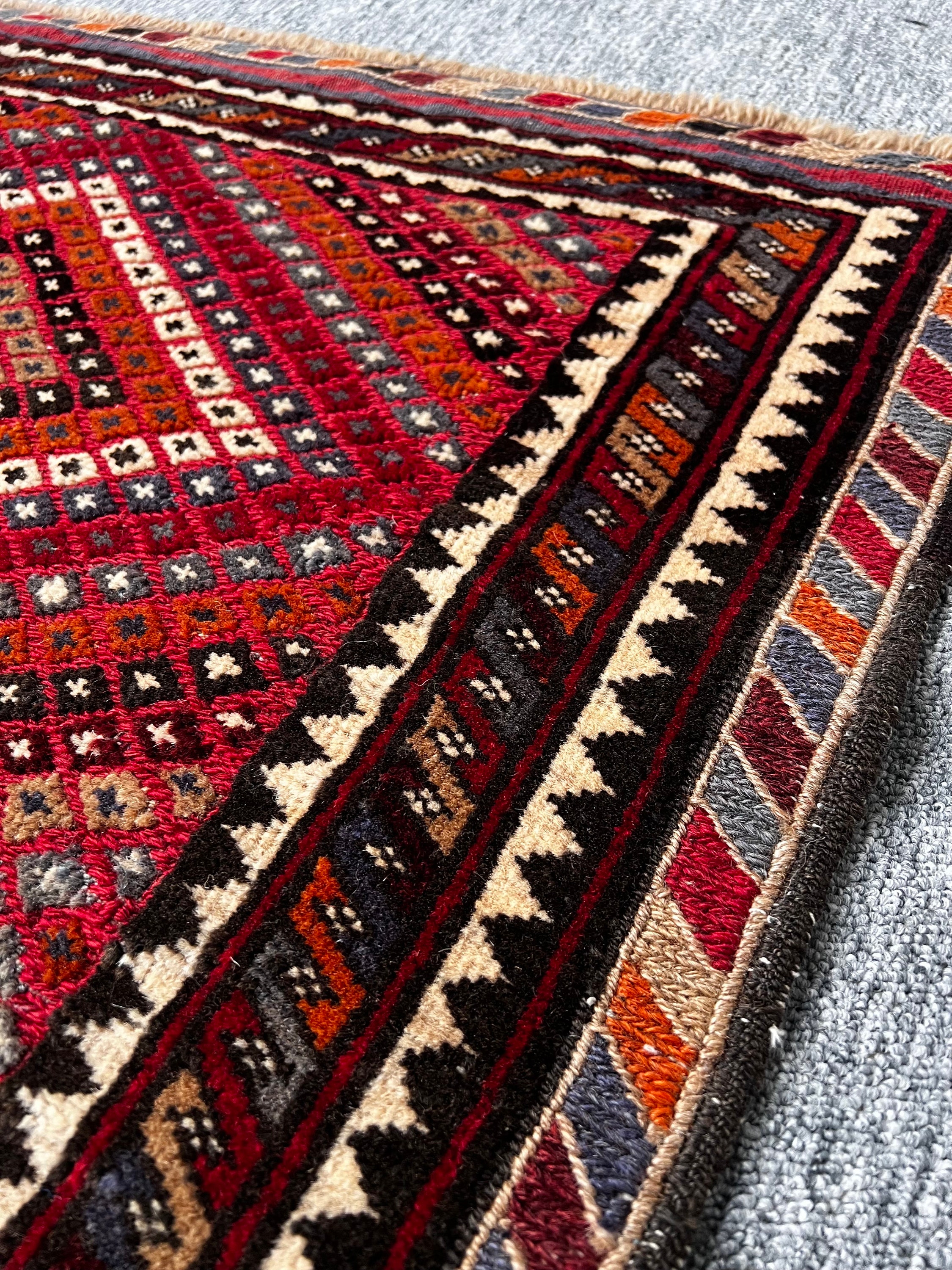 2X3 Ft Red Vintage Caucasian Shirvan Rug, Tribal Geometric Intricate ...