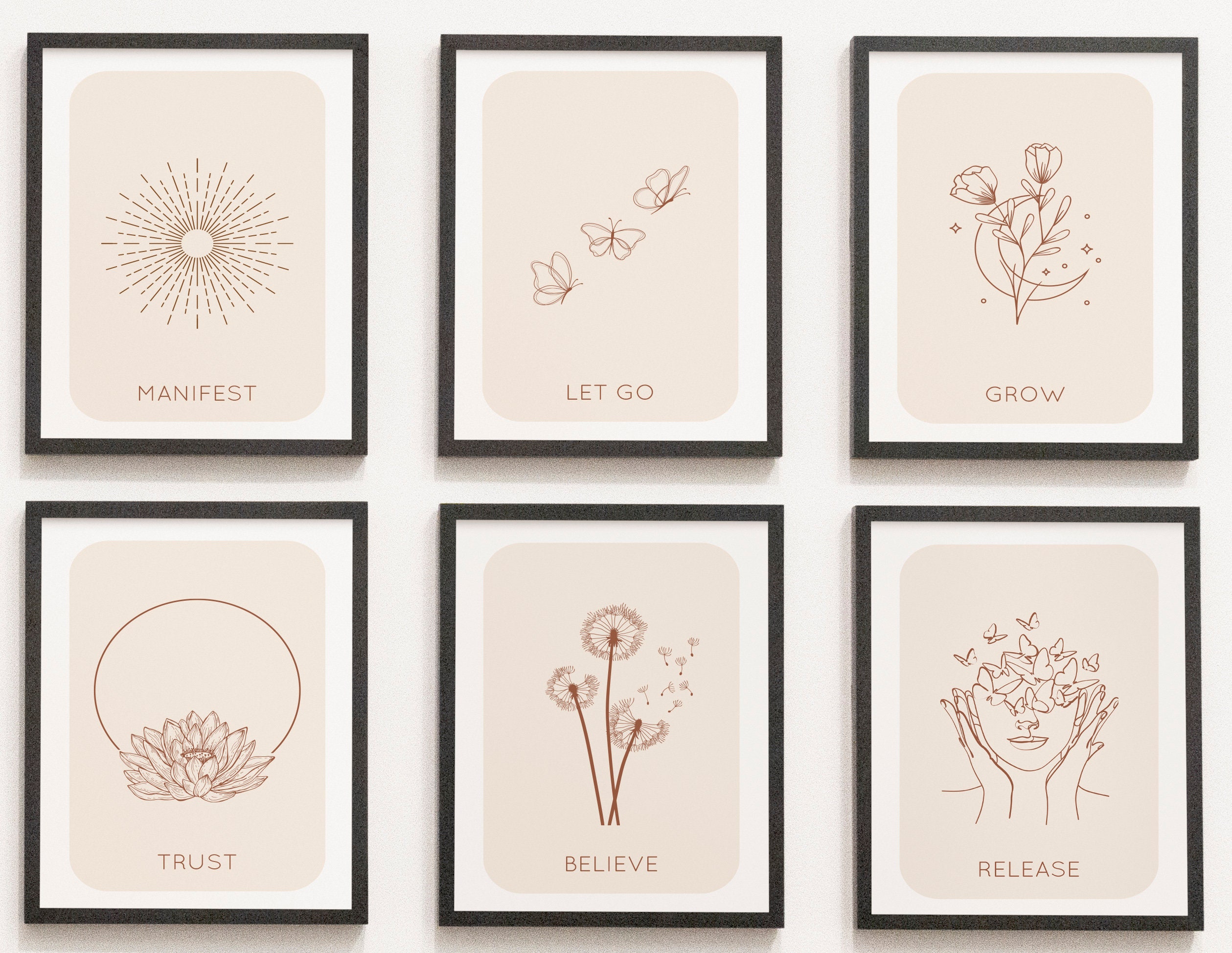 Neutral Minimalist Prints,set of 6,motivational Quote,neutral Wall Art ...