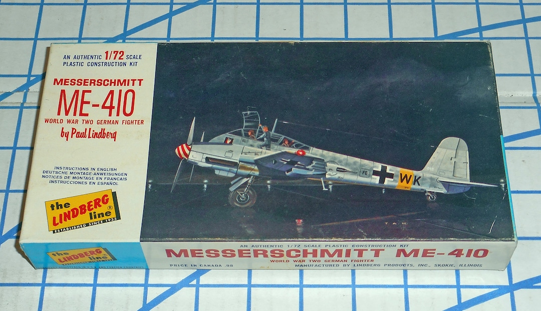 Vintage Lindberg Messerschmitt ME 410 German Fighter 1 72 Scale Model ...